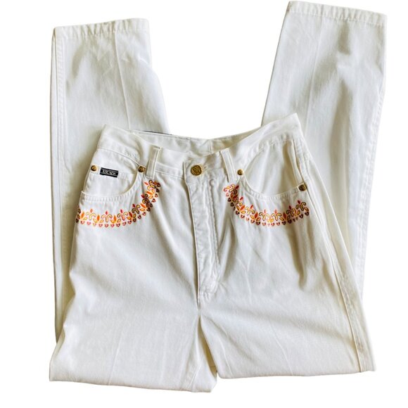 Escada | Jeans | Vintage 9s Escada White Jeans W Boho Embroidery Sz 40 ...